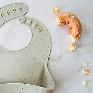 Goobie Baby Silicone Baby Bib with Food Catcher - Adjustable Waterproof Feeding Bib for Babies and Toddlers 4 to 36 Months for Girl and Boy - Modern, Soft, Easy to Clean (Speckled Sand)