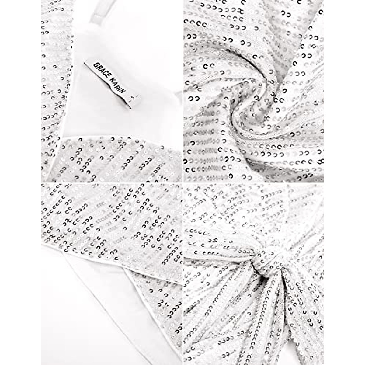 Sparkle Tops for Women Sequin Tank Top V Neck Tie Waist Top Sexy Club Cocktail Vest Shirt Silver White M