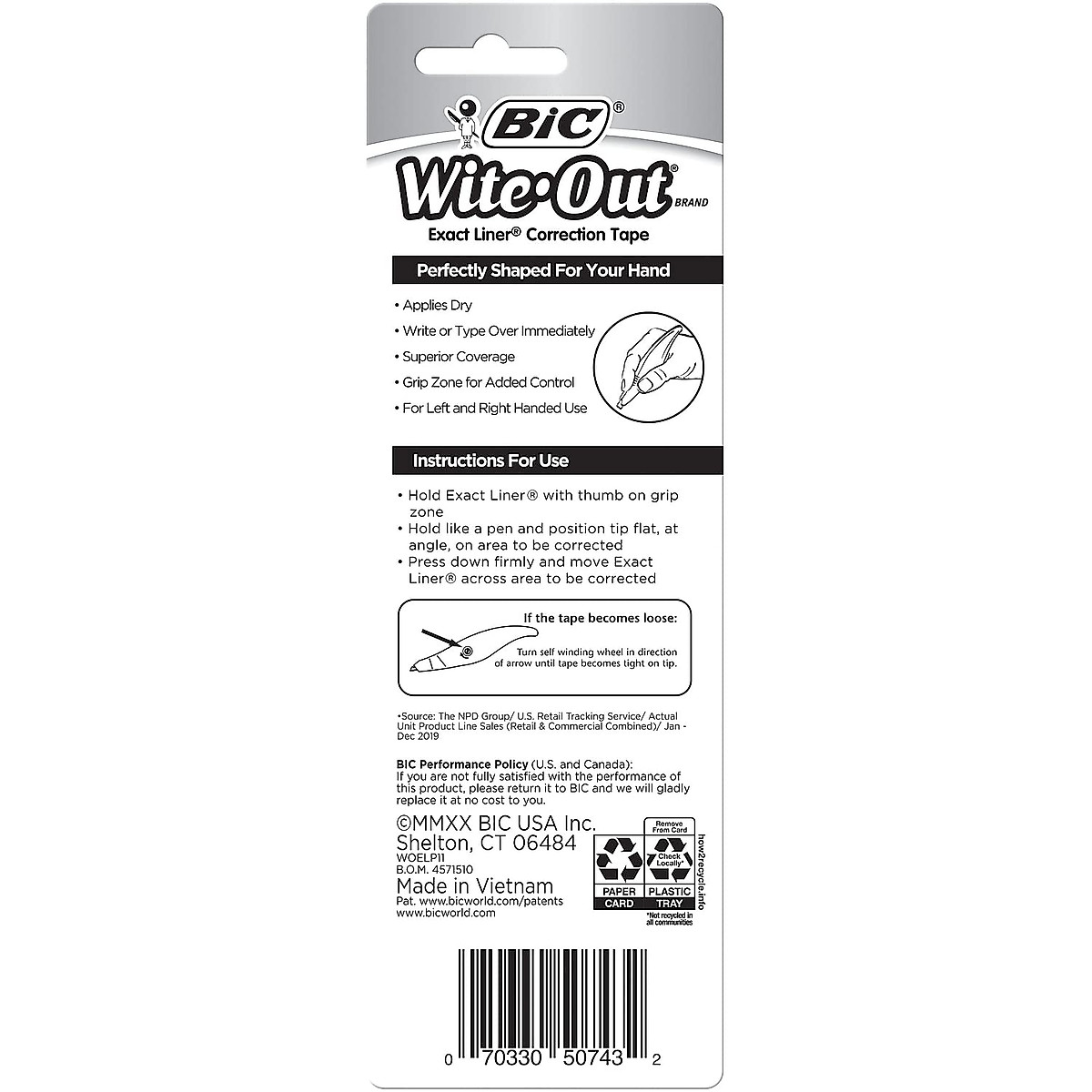 BIC White-Out Exact Liner Correction Tape Pen, Non-Refillable, 1/5 Inch x 236 Inches (WOELP11)
