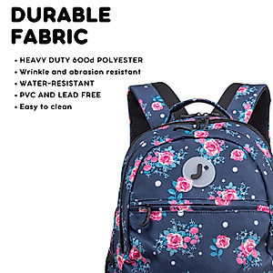 J World New York Cornelia Laptop Backpack School Bookbag, Navy Rose, 18 X 12.5 X 8 (H X W X D)