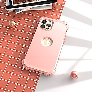 IDweel iPhone 12 Pro Max Case with Tempered Glass Screen Protector, Hybrid 3 in 1 Shockproof Slim Heavy Duty Protection Hard PC Cover Soft Silicone Rugged Bumper Full Body Case for Women, Rose Gold