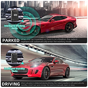 2 Pcs Under Hood Rodent Repeller with Strobe Light & 3 Power Supply Methods, Professional Ultrasonic Mouse Repellent Rat Squirrel Deterrent for 12V Cars Trucks RV Engine Bay Warehouse Attic