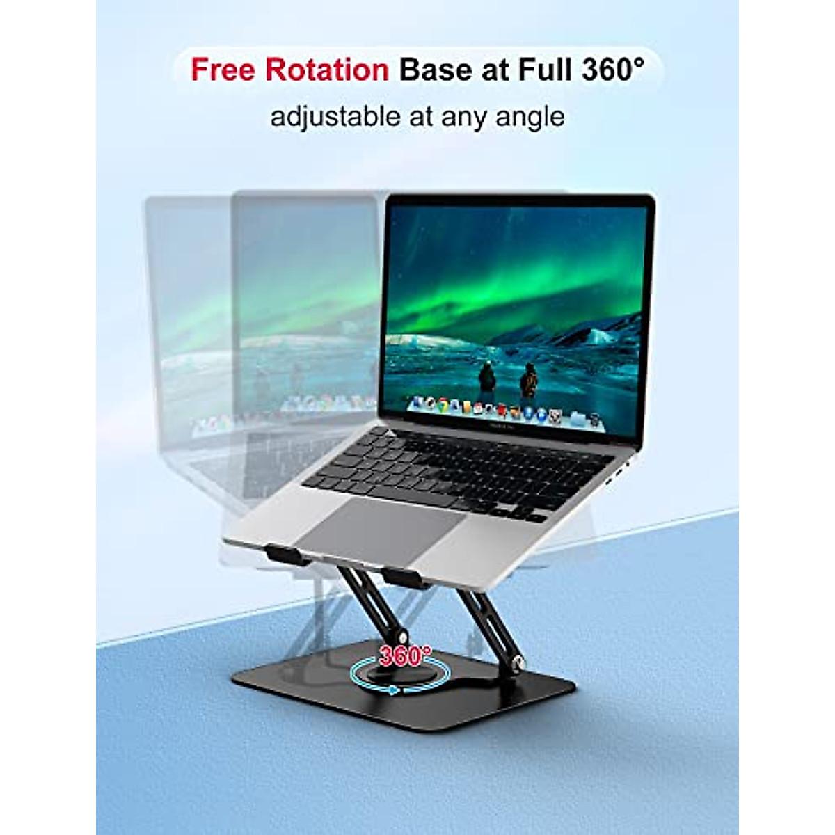 Vaydeer Adjustable Laptop Stand with 360° Free Rotation Base and Foldable Design Ergonomic Laptop Riser Fits for MacBook, Dell, HP and More 10-15.6” Laptops (Black)