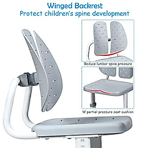 BABY JOY Kids Desk and Chair Set, Height Adjustable, Children's Study Table with Large Storage Space, Ergonomic Winged Backrest Chair, Student School Desk Set Great Gift for Ages 3 to 14 (Gray)