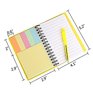 Coopay 4 Pieces Spiral Notebook Steno Pocket Notepad with Pen in Holder and Sticky Notes, Page Marker Index Tabs Flags Making Plans Writing Memos Office School Supplies (Yellow, Blue, Purple, Green)
