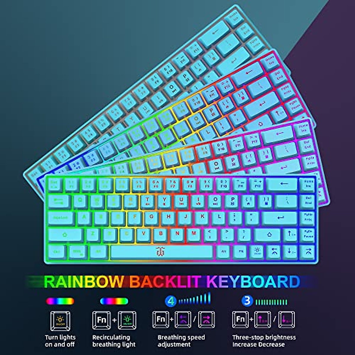 Snpurdiri 60% Wireless Gaming Keyboard and Mouse Combo,LED Backlit Rechargeable 2000mAh Battery,Small Membrane But Mechanical Feel Keyboard + 6D 3200DPI Mice for Gaming,Business Office（Blue