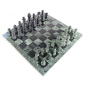 CHH Imports 16 Inch Black and Green Marble Chess Set