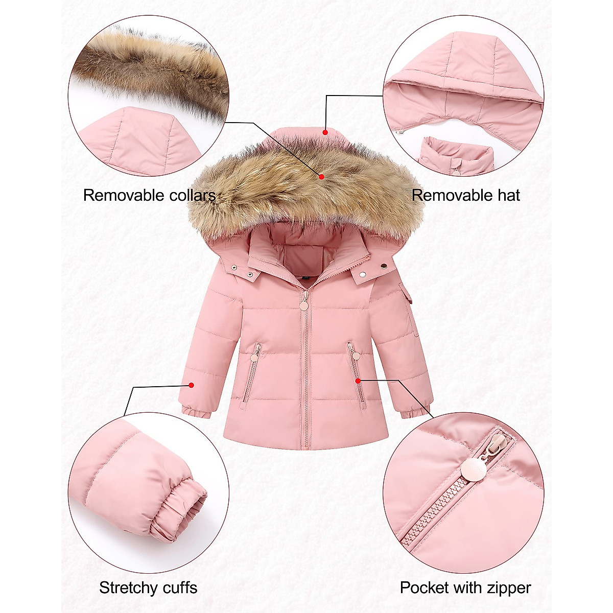 DISAUR Baby Girl Snowsuit Down Jacket Toddler Girls' Windproof Snow Wear,Kids Coat Hooded With Warm Snowbib Pants Skiing Set (Pink,3-4T)