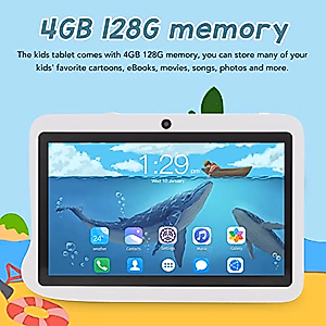 soobu Tablet, 7in Kids Tablet Large Storage Capacity IPS HD Display 5GWifi Dual Band White for Reading (White)