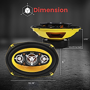 Pyle Car Eight Way Speaker System - Pro 6 x 9 Inch 500W 4 Ohm Mid Tweeter Component Audio Sound Speakers For Car Stereo w/ 120 Oz Magnet Structure, 3.55” Mount Depth Fits Standard OEM -PLG69.8 (Pair)