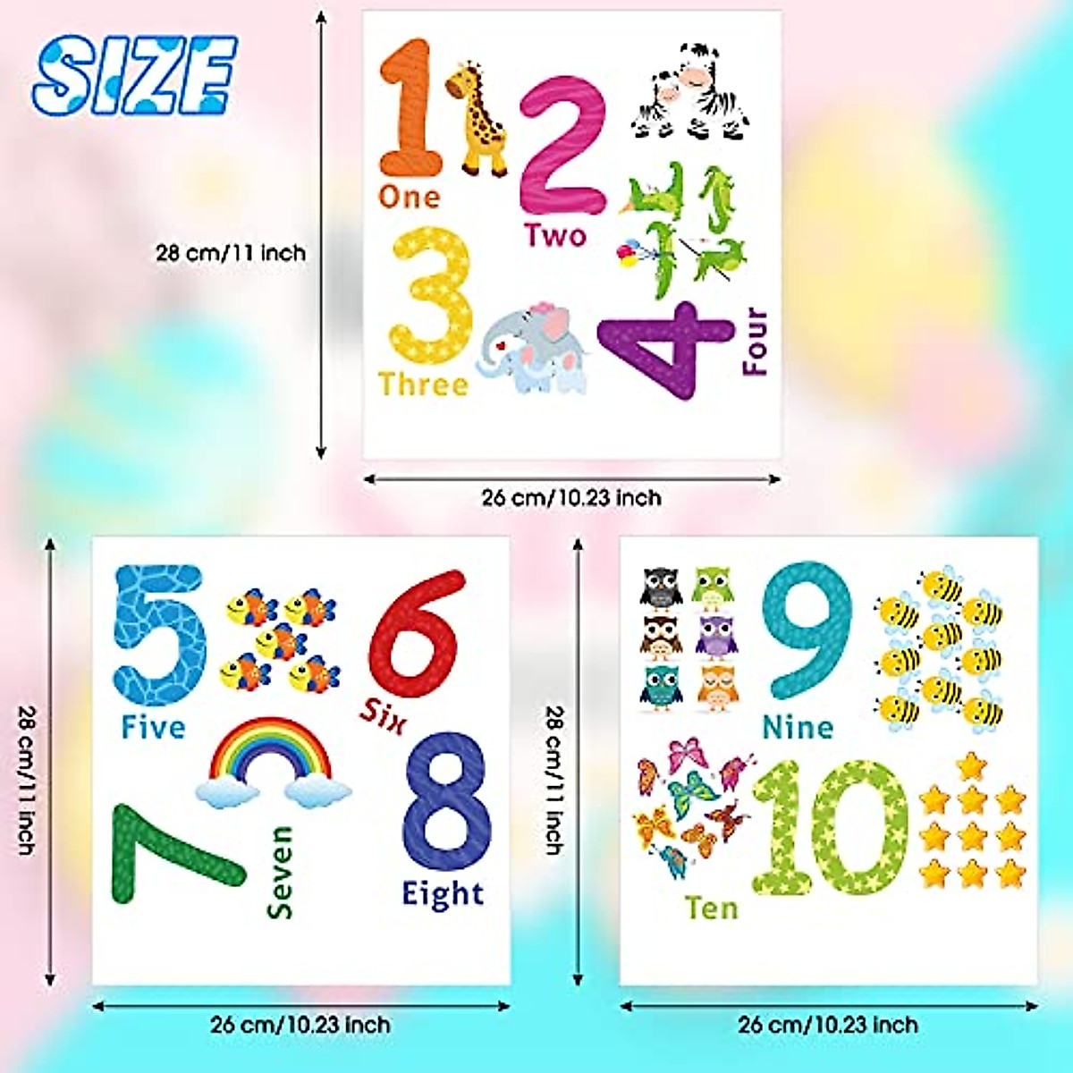 Number Wall Decals Children Number Stickers Alphabet ABC Wall Decals Peel and Stick Animal Number Wall Stickers Educational Classroom Stickers for Kids Nursery Bedroom Living Room Playroom Decorations