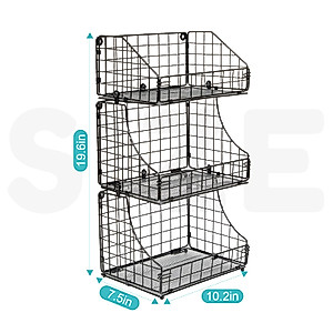 Stackable Tea Bag Organizer with Removable Divider and Hooks Wall Mount 3 Tier Metal Wire Storage Basket Countertop Coffee Condiment Snack Holder Rack for Home Office Kitchen Cabinet Pantry Black
