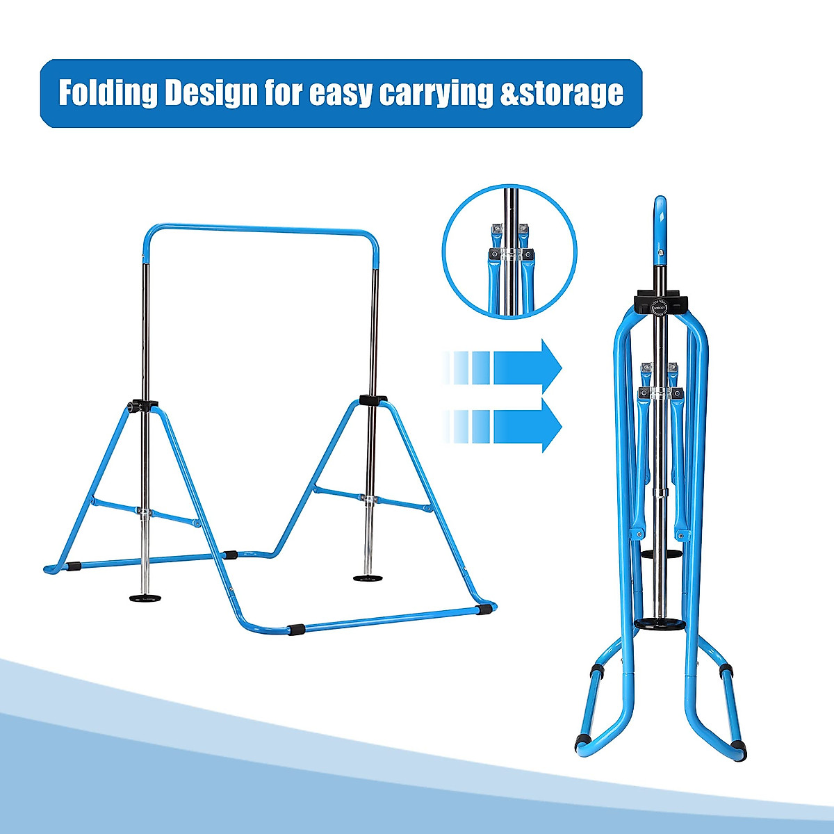 PUPZO Gymnastics Bar Height Adjustable Horizontal Kip Bar Folding Junior Training Bar for Kids