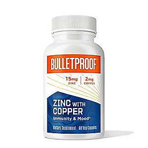 Bulletproof Zinc with Copper Capsules, 60 Count, Minerals and Antioxidant Supplement for Immunity and Mood