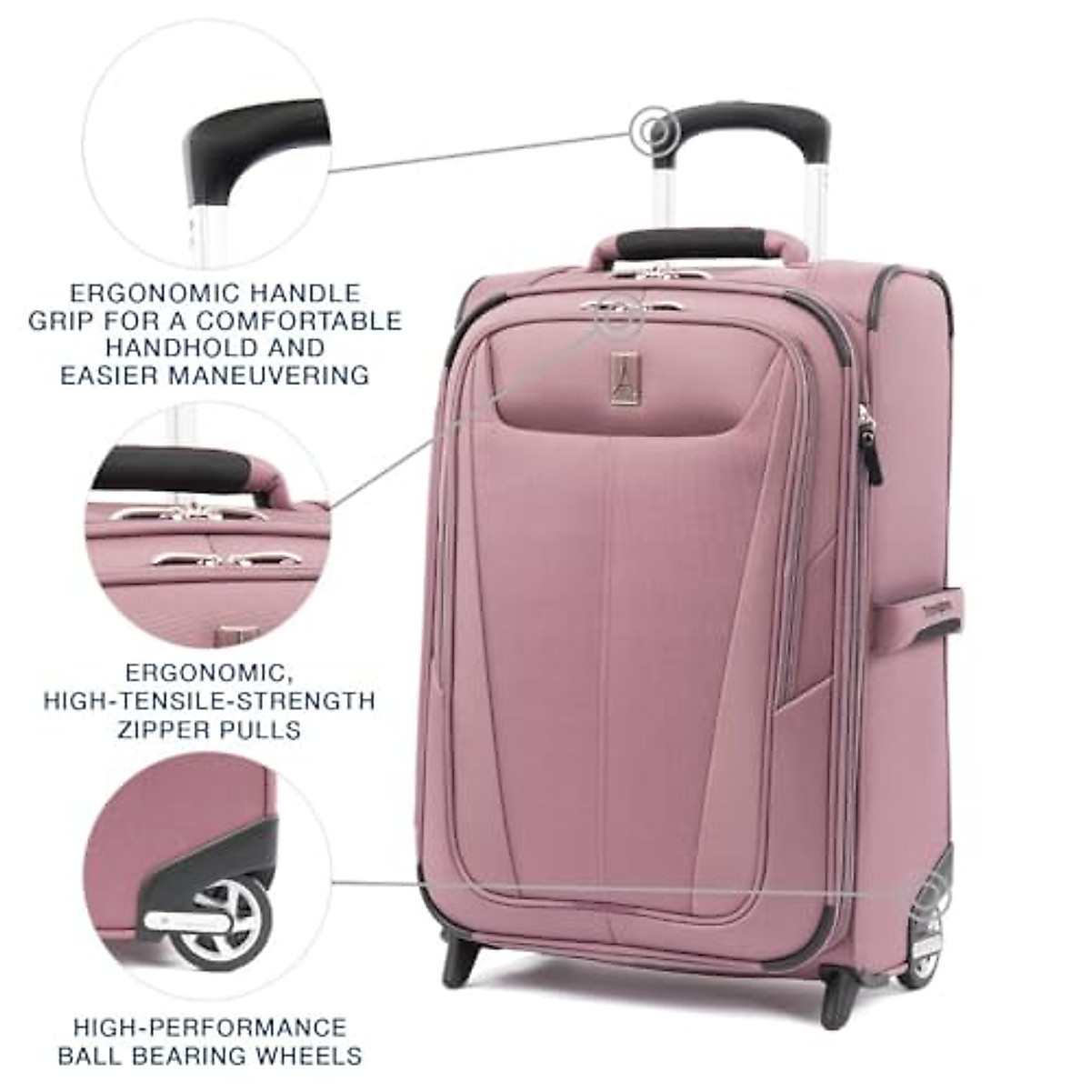 Travelpro Maxlite 5 Softside Expandable Upright 2 Wheel Carry on Luggage, Lightweight Suitcase, Men and Women, Dusty Rose Pink, Carry On 22-Inch