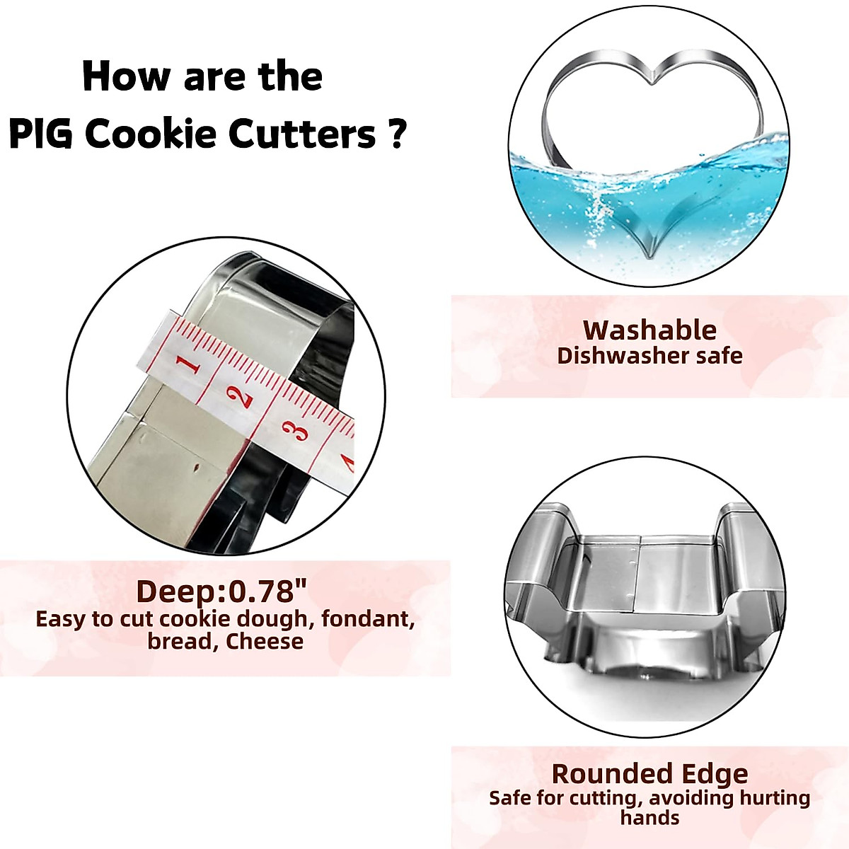 Pig Cookie Cutter Set-Size 4.7" 3.8" 3.0"-3 Piece-Dishwasher Safe Animal Fondant Cookie Cutters for Baking