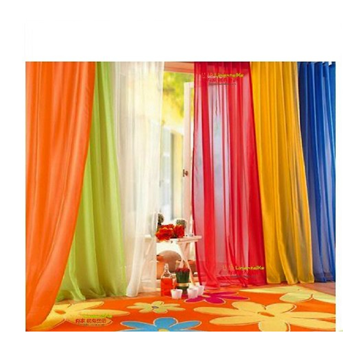 6 piece Rainbow Transparent Window Panel Curtain Set Explosion Special!!!! Orange, Green, White, Red, Yellow, Blue