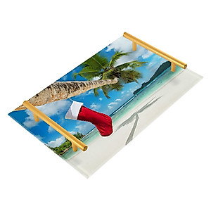 Christmas Sock on Palm Tree Bathroom Vanity Tray for Countertop Decorative Trays with Handles Acrylic Hand Towel Tray for Living Room Kitchen Dresser Tops Home Decor