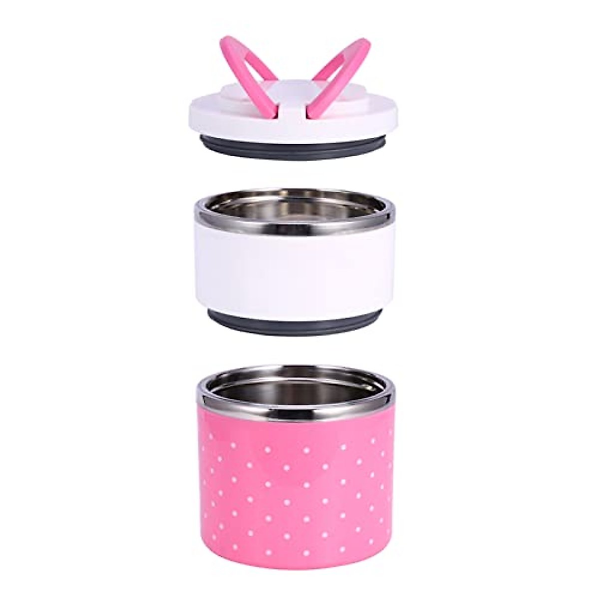 Oumefar Bento Box Pink Cylindrical Thermal Bento Box 1-3 Layer Changeable Insulation Thermo Thermal Lunch Box Food Storage Container with Wave Dot Pattern