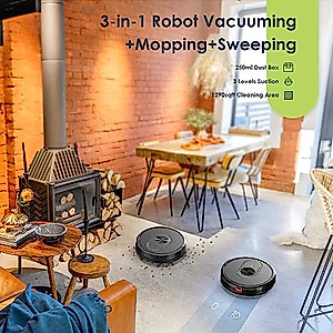 Robot Vacuum and Mop Combo, 3 in 1 Mopping Robotic Vacuum with Schedule, App/Bluetooth/Alexa, 1600Pa Max Suction, Self-Charging Robot Vacuum Cleaner, Slim, Ideal for Hard Floor, Pet Hair, Carpet