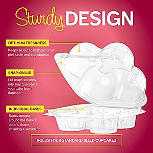 Plastic Cupcake Containers Boxes | 4 Compartment – 50 Pack | Disposable High Dome Cupcake Holder With Lid Bulk | Extra Sturdy And Stackable Cupcake Boxes | Durable Muffin Packaging Transporter To Go