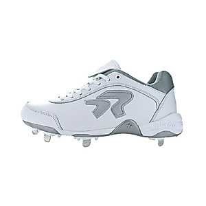 Ringor Dynasty II Spike | Women’s Softball Cleats | Durable All-Leather Softball Cleats for Women | White and Silver, Size 8
