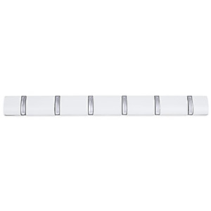 BIRDROCK HOME Wall Mounted Folding Hooks - 6 Folding Coat and Hat Rack Hooks - Satin Nickel Hooks - White Rail