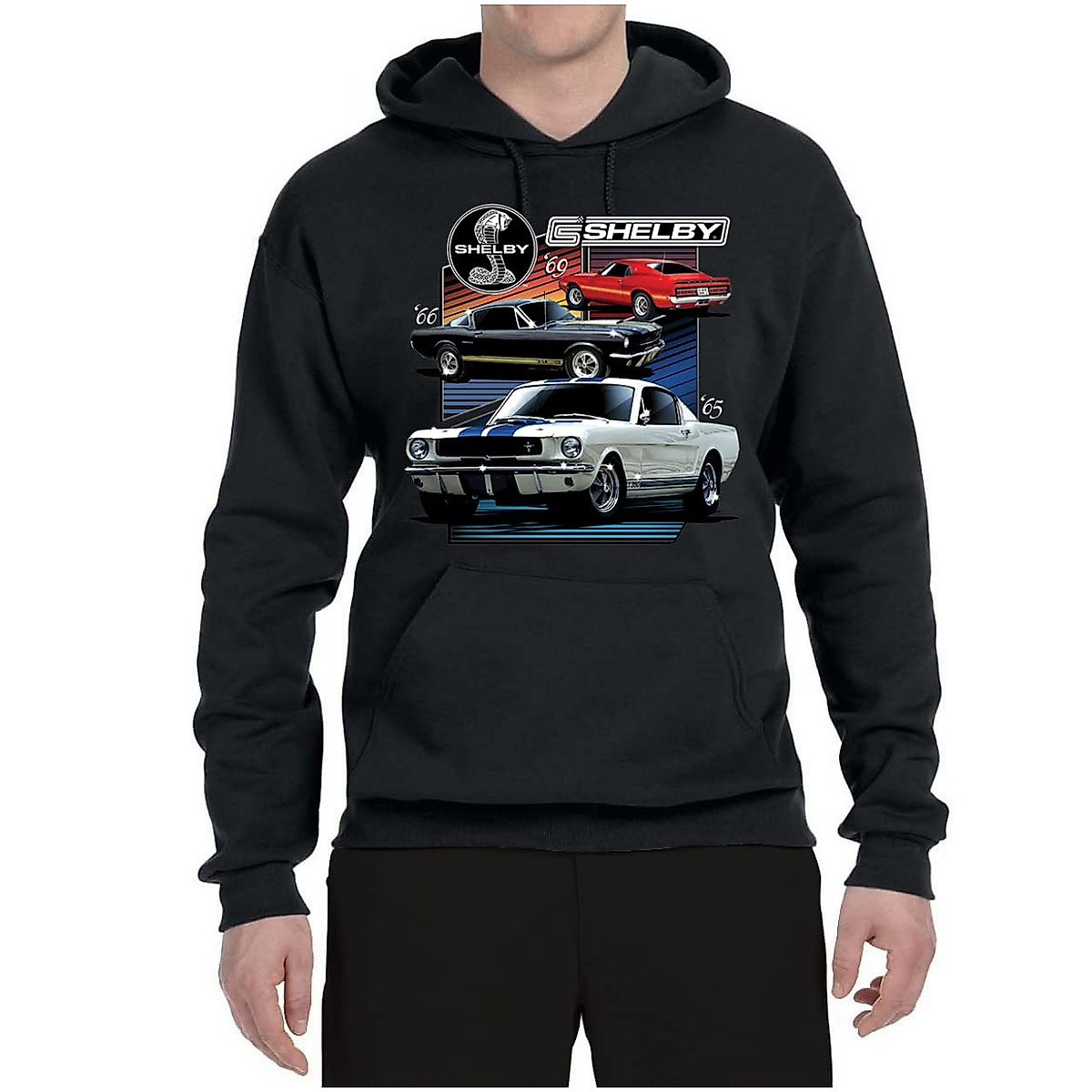 Wild Bobby Shelby 65 Powered by Ford Motors Mustang Logo Emblem Cars and Trucks Unisex Graphic Hoodie Sweatshirt, Black, X-Large