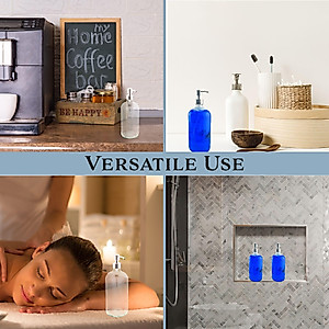 Cornucopia Brands 8-Ounce Clear Glass Boston Round Bottles w/Stainless Steel Lotion Pumps (4-Pack); Empty Refillable Liquid Soap & Lotion Bottles