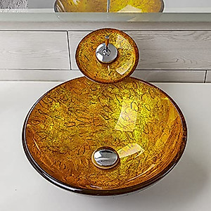 Bathroom Sink Bathroom Vessel Sink Modern Art Simple Tempered Glass Bathroom Sink Round Countertop Bowl Sink Vessel Sink (Color : Sink set)