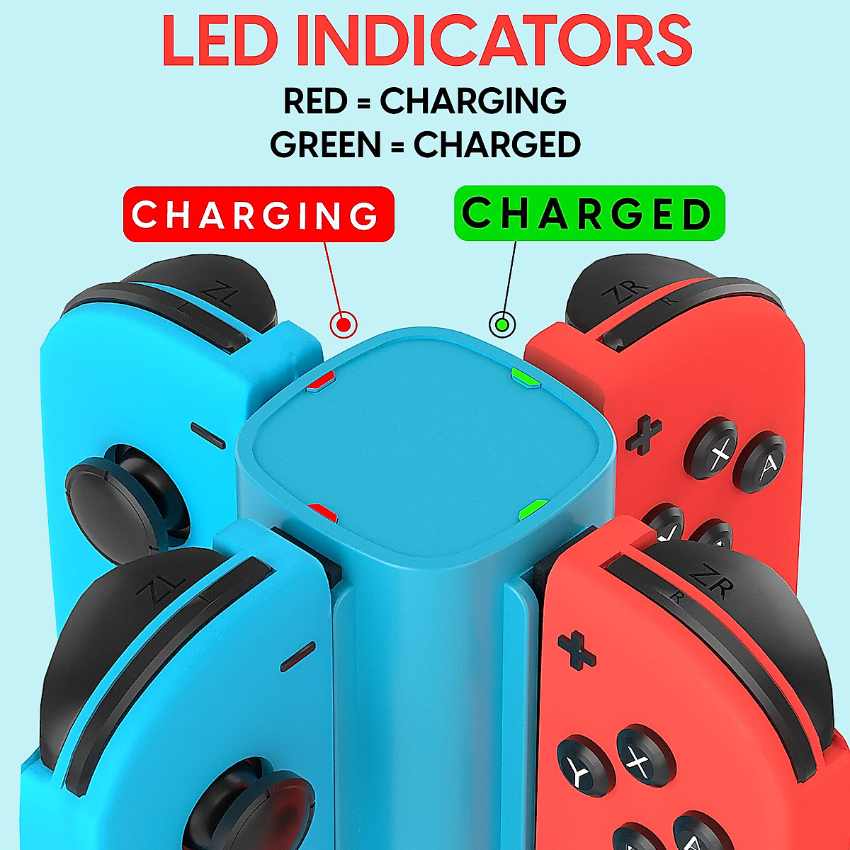 TALK WORKS Joy Con Charging Dock for Nintendo Switch - Joycon Docking Station Charges Up to 4 Joy-Con Controllers Simultaneously (Controllers Not Included) - Blue