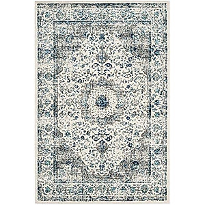 SAFAVIEH Evoke Collection 5'1" Round Ivory/Grey EVK220D Shabby Chic Oriental Medallion Non-Shedding Dining Room Entryway Foyer Living Room Bedroom Area Rug