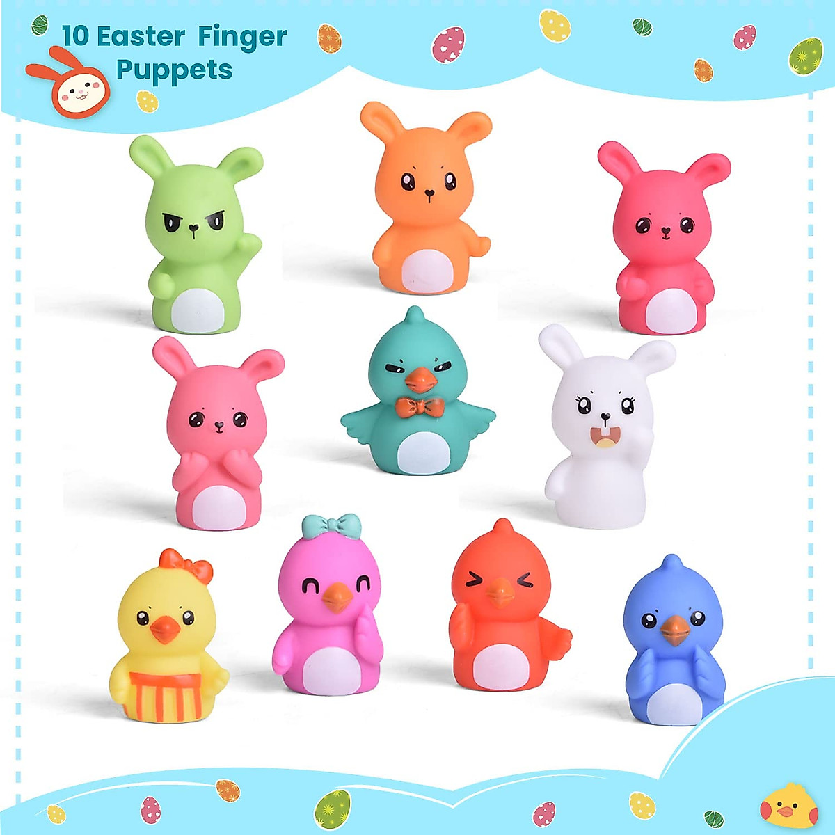 FUN LITTLE TOYS 10 PCS Bunny Chick Finger Puppet for Easter Basket Stuffers, Include 5 Bunnies & 5 Chicks