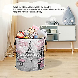 Pop Up Laundry Hamper France Paris Romantic Eiffel Tower Round Laundry Basket with Zipper Lid Clothes Hamper Collapsible Storage Bin Toy Organizer Basket