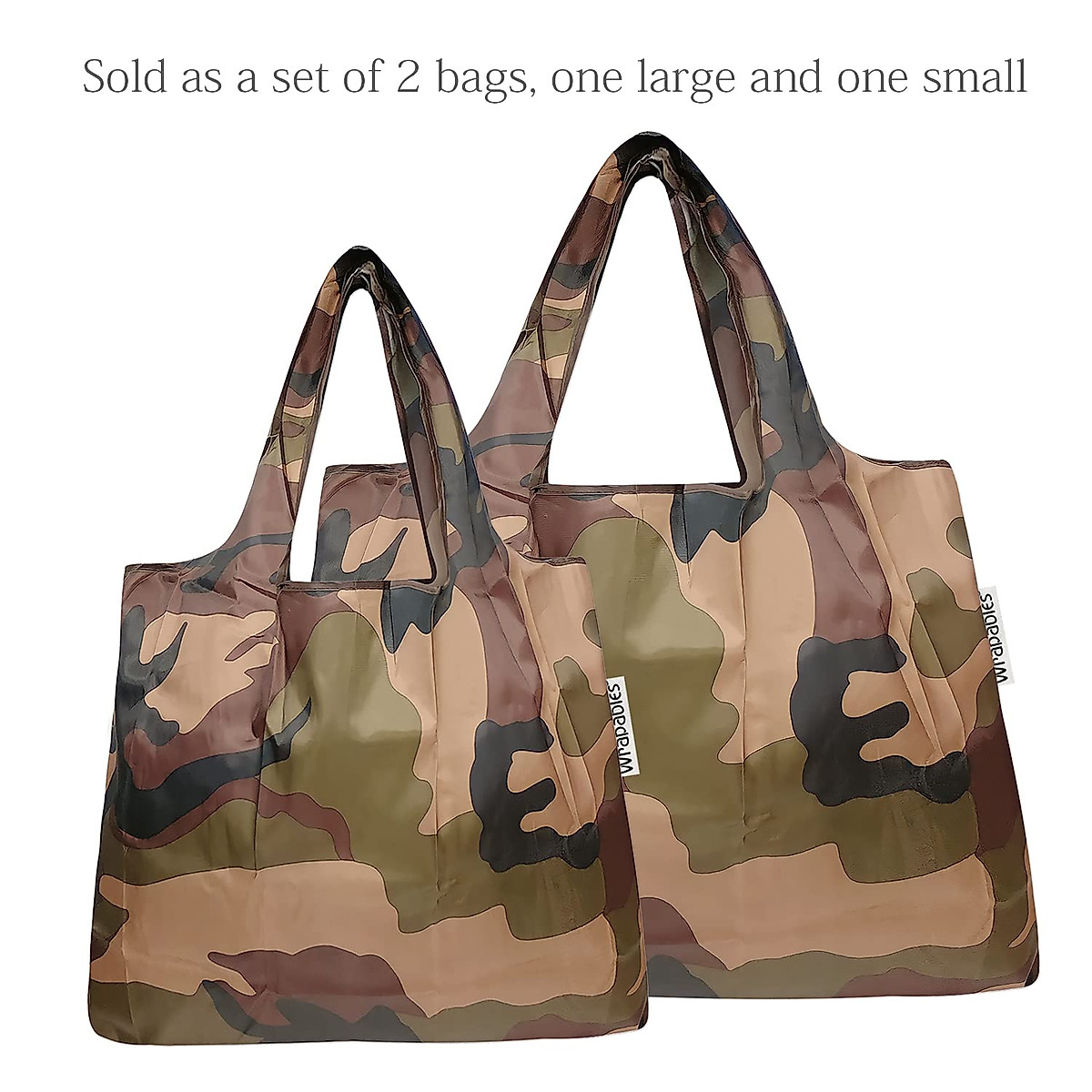 allydrew Large & Small Foldable Tote Nylon Reusable Grocery Bags, Set of 2, Camo