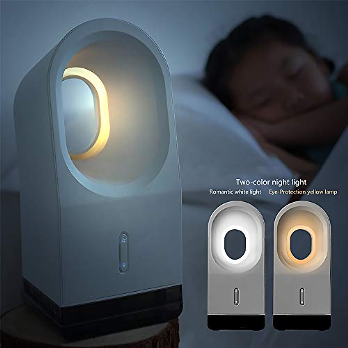 Qinmay Bladeless air-conditioning fan, portable USB charging, desktop three-in-one night light summer fan humidifier cooler, suitable for home bedroom office outdoor (white)