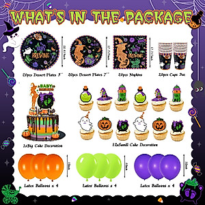 Halloween Baby Shower Decorations Halloween A Baby is Brewing Plates Napkins Cups Tablecloth Banner Balloons for Halloween Baby Shower Gender Reveal Party