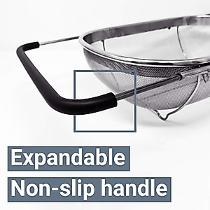 Makerstep Over the Sink Colander Strainer Basket Stainless Steel, For Kitchen Sink with Rubber Grip, Fine Mesh, Large Kitchen Gadgets Tools, Expandable Sink Strainer Home Kitchen Essentials