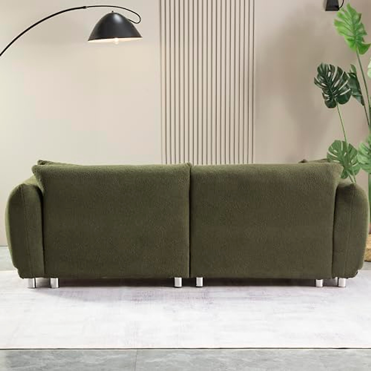 Eafurn 3 Seater Oversized Loveseat Sofa, Comfy Sherpa Teddy Overstuffed Cloud Couch,Lambswool Fabric Minimalist Modular Sectional Sofa&Couches for Small Spaces, Living Room, Apartment, Dark Green
