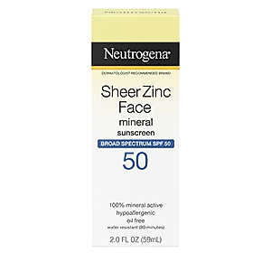 Neutrogena Sheer Zinc Oxide Dry-Touch Mineral Face Sunscreen Lotion with Broad Spectrum SPF 50, Oil-Free, Non-Comedogenic & Non-Greasy Zinc Oxide Facial Sunscreen, Hypoallergenic, 2 fl. oz