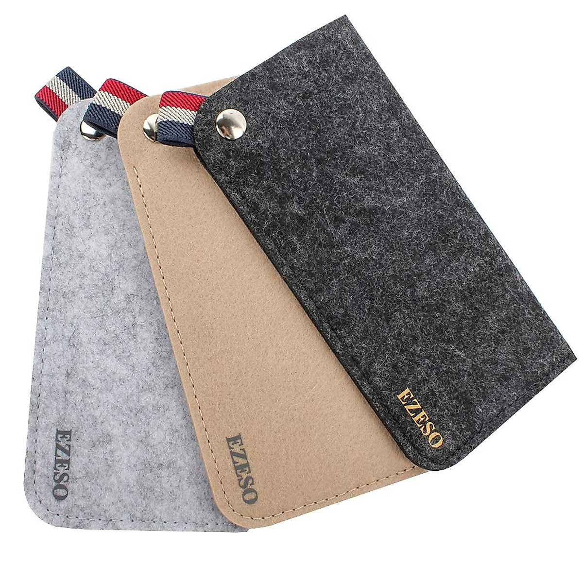 EZESO ESSENTIAL SKINCARE 3 Pack Eyeglass Cases - Soft Felt Slip-in Pouch Case - Glasses Storage Case Makeup Pouch