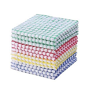 Kitchen Dishcloths 12pcs 11x12 Inches Bulk Cotton Kitchen Dish Cloths Scrubbing Wash Cloths Sets (Mix color)