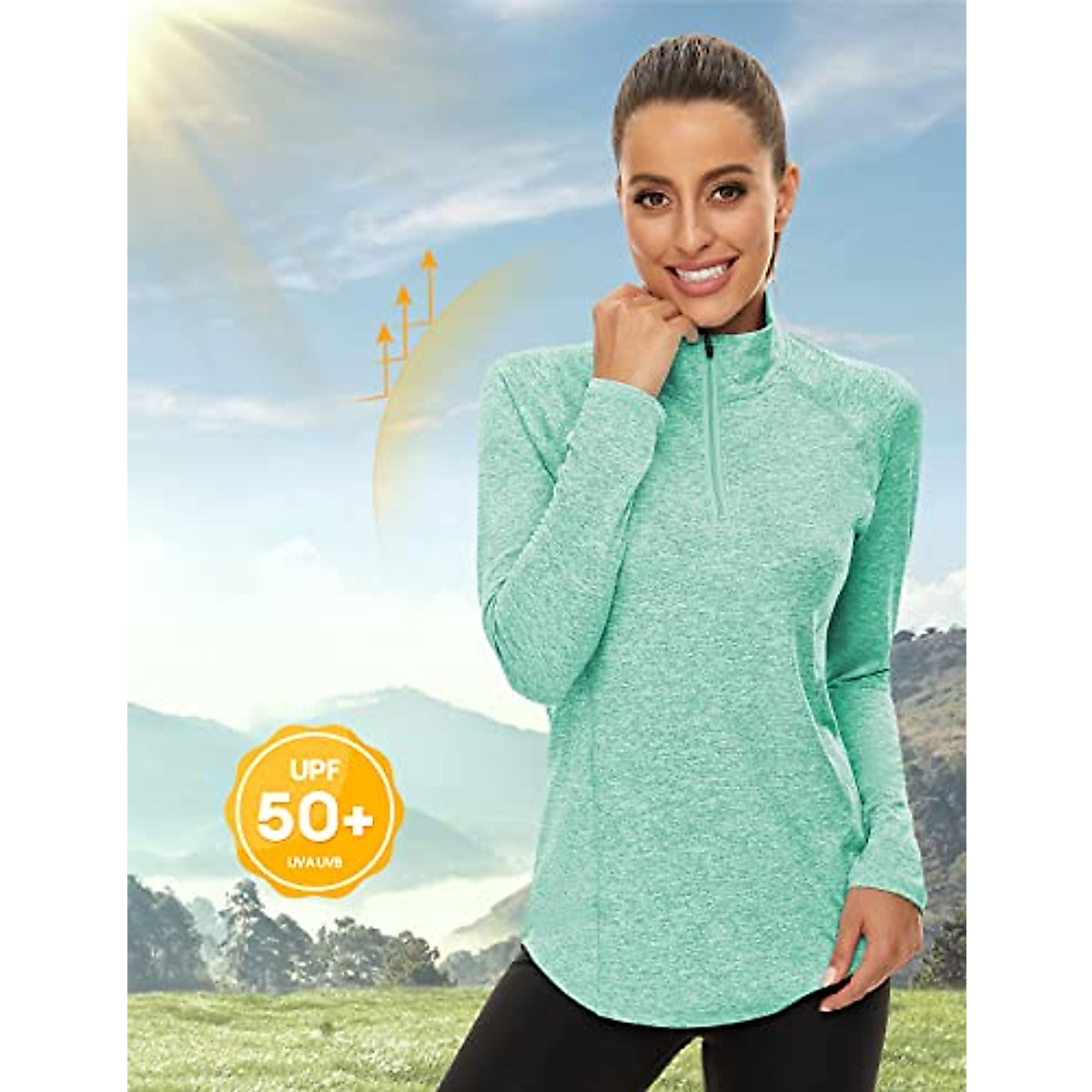 LURANEE Womens Long Sleeve Tee Shirt, Activewear Tops Workout Jackets Quarter Zip Pullover Athletic Yoga Running Tees Winter Petite Pilates Tennis Clothes Green 2XL