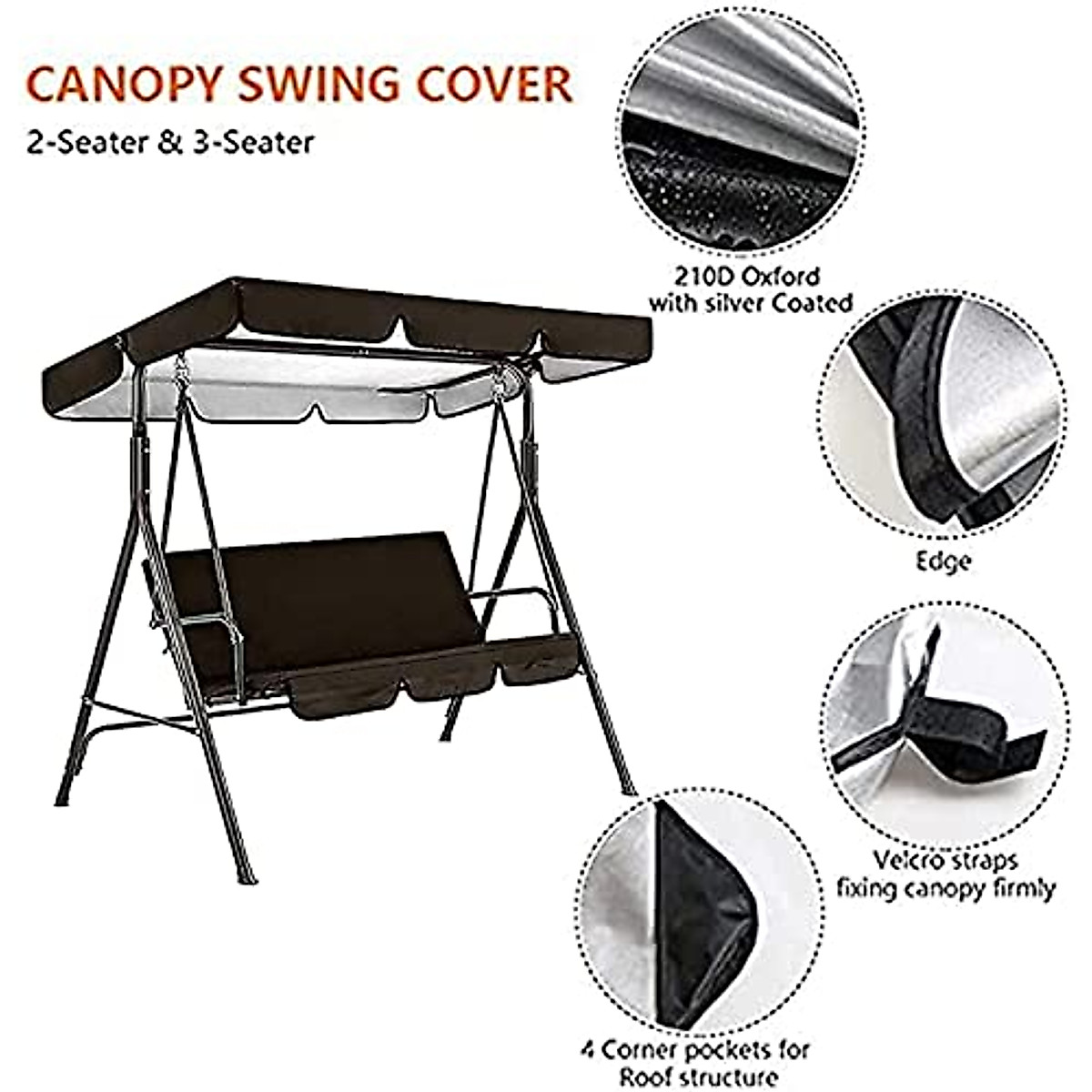 XYQSBY Patio Swing Canopy Waterproof Snow Top Cover Set, Swing Chair Glider Replacement Awning Canopy Cover/Seat Cover, All Weather Protection Outdoor Garden Covers 2/3-Seater (Red,98×72.8×7in)