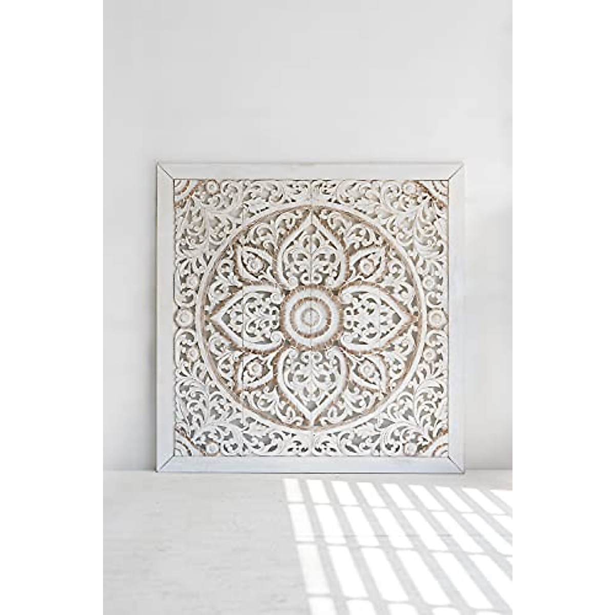 Super King Sized Carved Headboard, Wall Mounted Mandala Wooden Panels, Weathered Brown Rustic Barn Finish, 80 inches