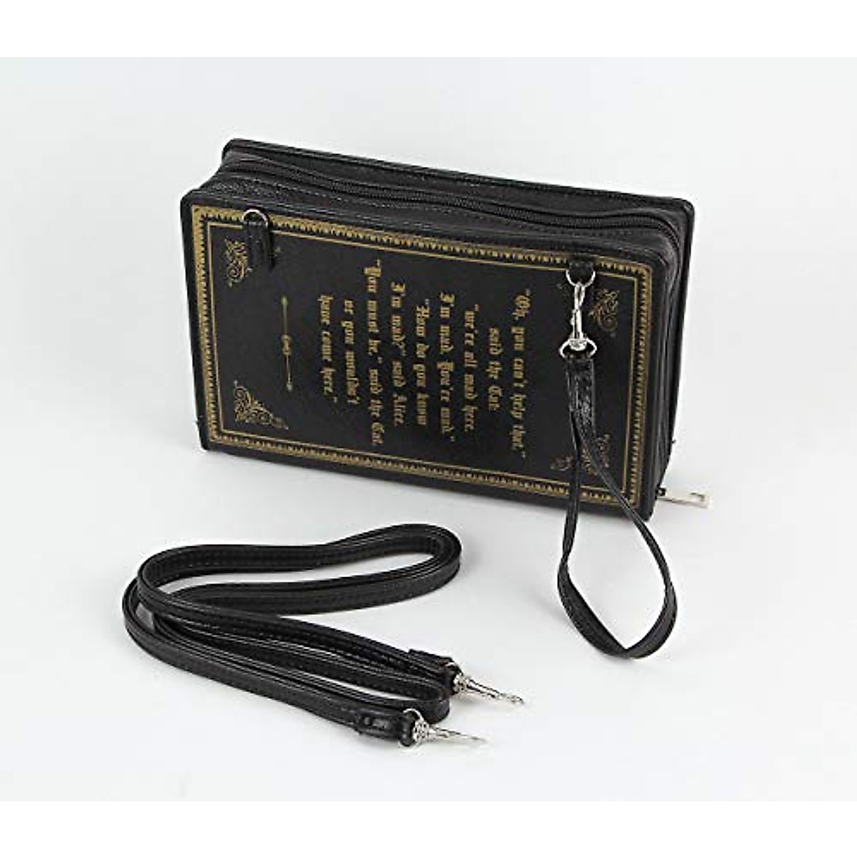 Black Vinyl Alice In Wonderland Book Handbag Novelty Clutch Purse Crossbody Bag Small