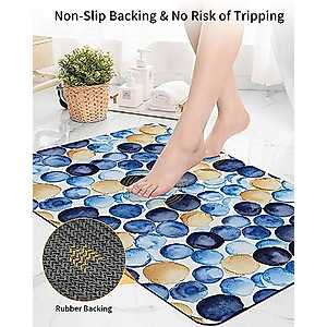Gogobebe Super Absorbent Diatom Mud Mat Blue Brown Watercolor Macaron Texture Quick-Drying Thin Bath Mat Non-Slip Bathtub Mat Anti-Skid Rubber Bathroom Shower Mat 16x24in