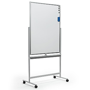Displays2go 36 x 48 Magnetic White Board with Wheels, Double-Sided – Silver (WHBMOB3648)