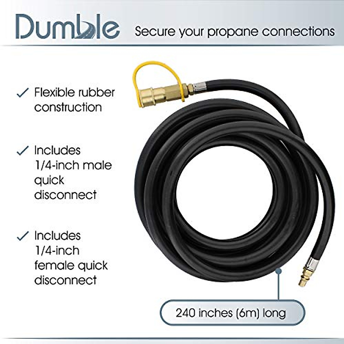 Dumble Low Pressure Regulator Hose, 20ft Rubber - Low Pressure Propane Regulator Hose for LP Gas Low PSI Regulator Hose