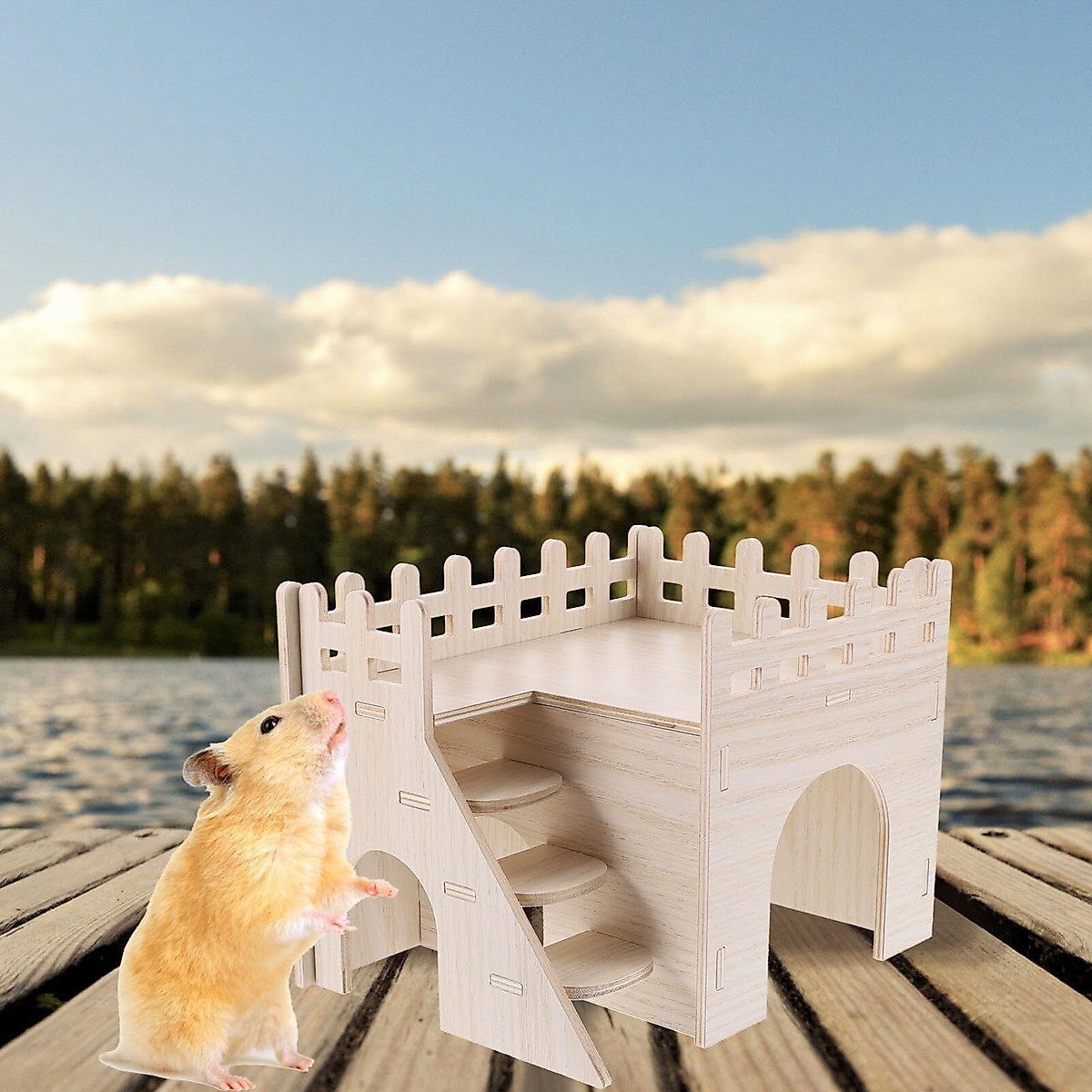 POPETPOP Toys Guinea Pig Toys pet Hamster Hamster Hideout hut Chinchilla Small Animals Ladder Guinea Hideaway Ladder Wooden nest Hamster nest Small House pet Supplies Seesaw